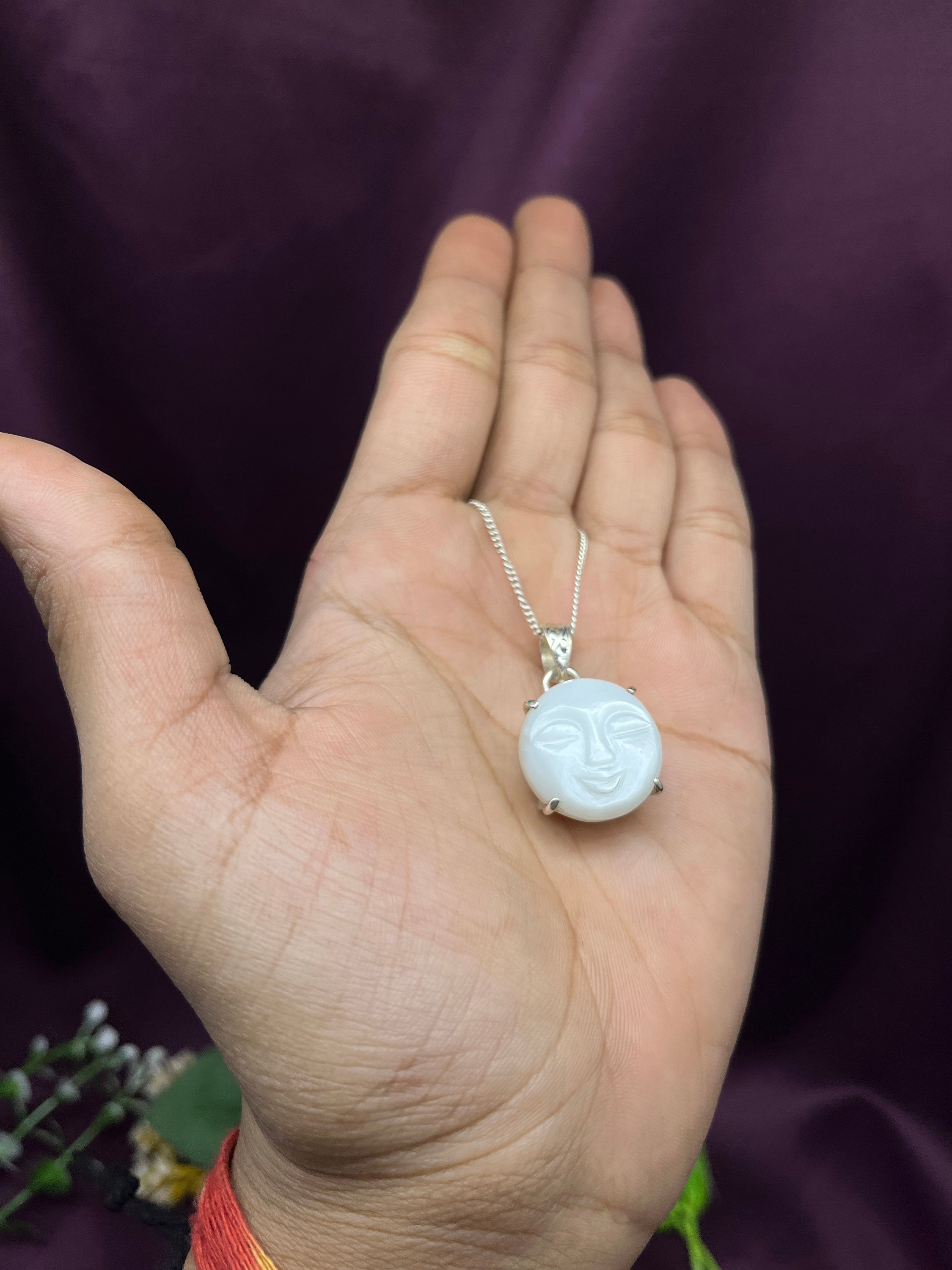 Moon Face Necklace, Moonstone Moon Face Pendant,moon Silver Face ...