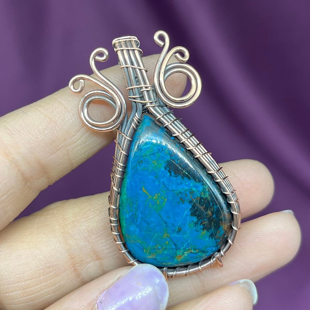 Natural Shattukite Copper Wire Wrapped Gemstone Pendant, Handmade ...