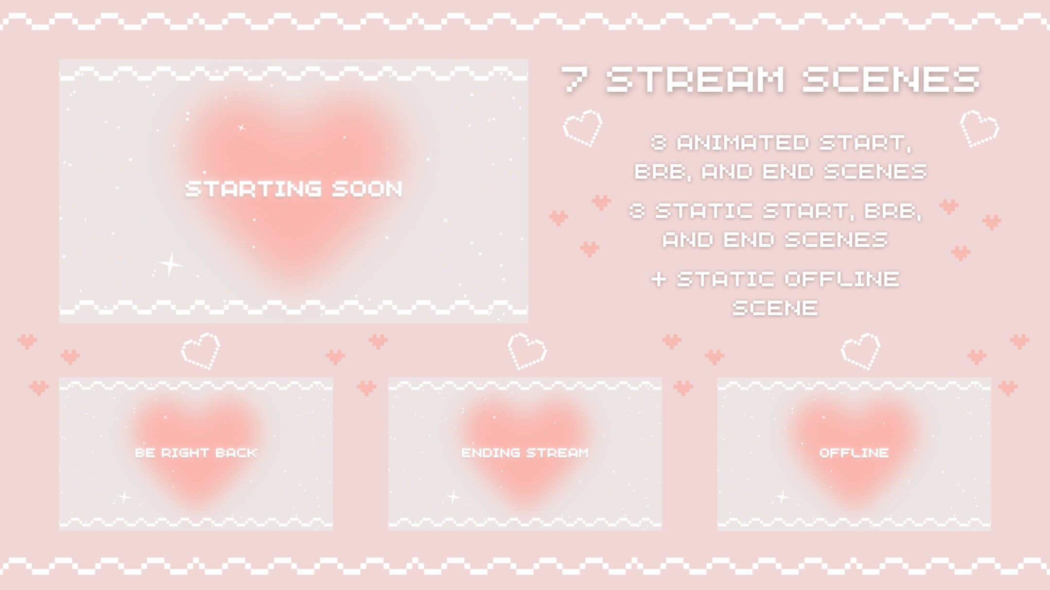 Pastel Pink Heart Animated Stream and Twitch Package / Pixel / Overlay ...