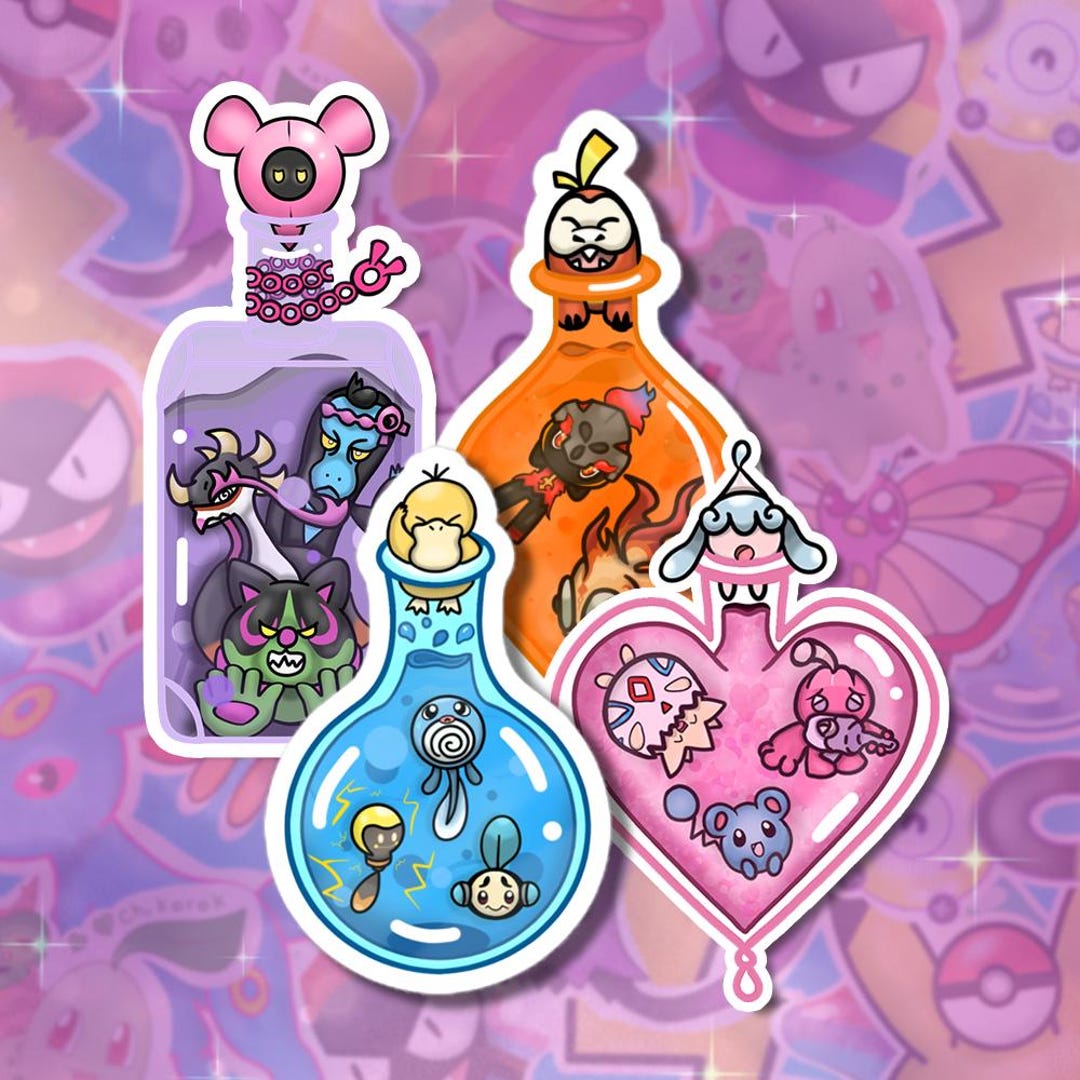 Pokemon Potion Bottle Sticker Set Fire, Water, Poison & Fairy Types - Etsy