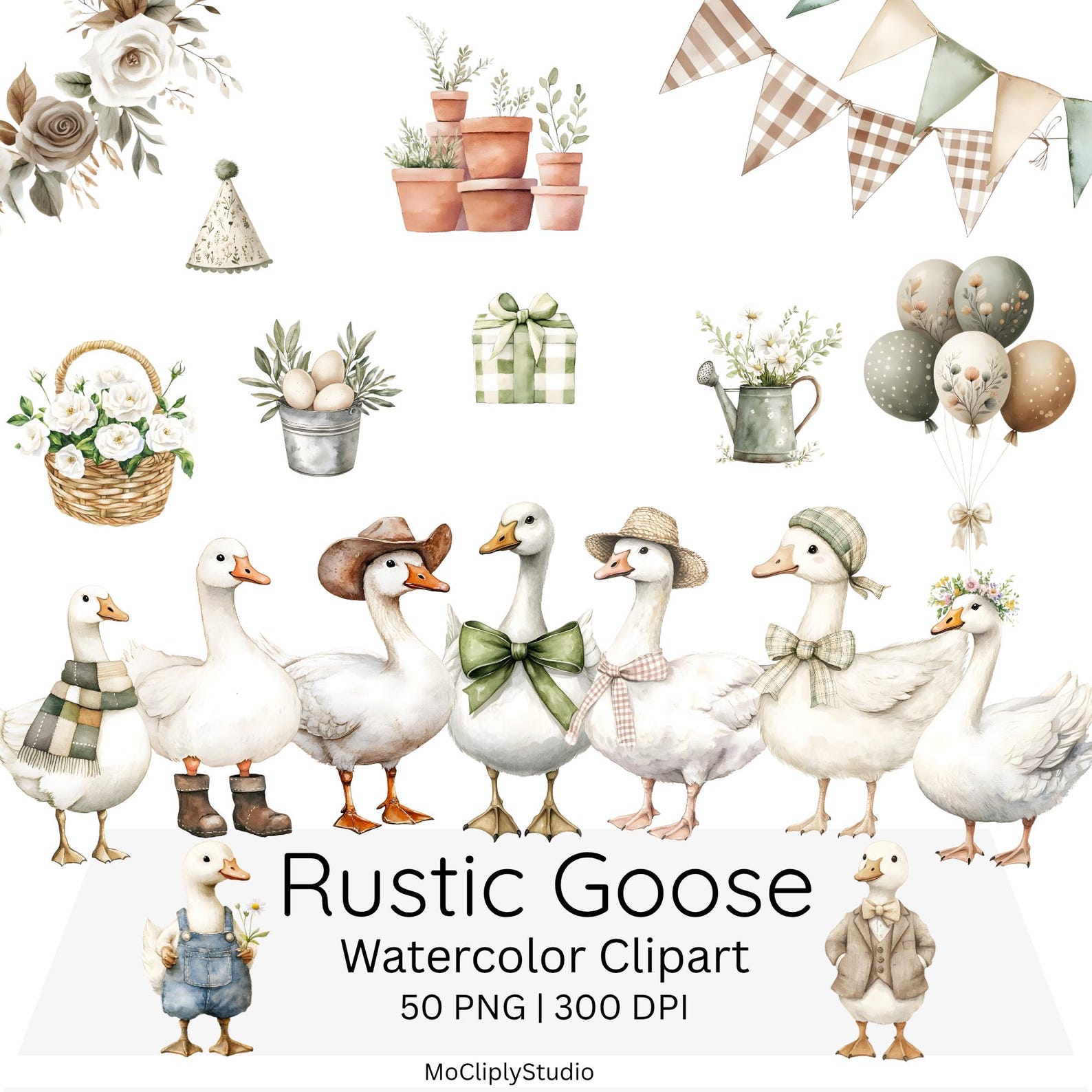 Watercolor Rustic Goose Clipart, Whimsical Cute Goose PNG, Silly Goose ...