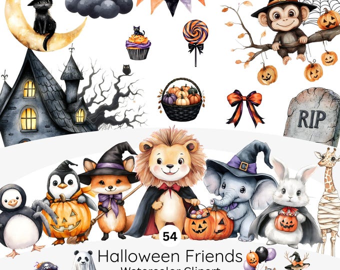 Halloween Animals Clipart, Cute Halloween Png, Woodland Animal Clipart ...
