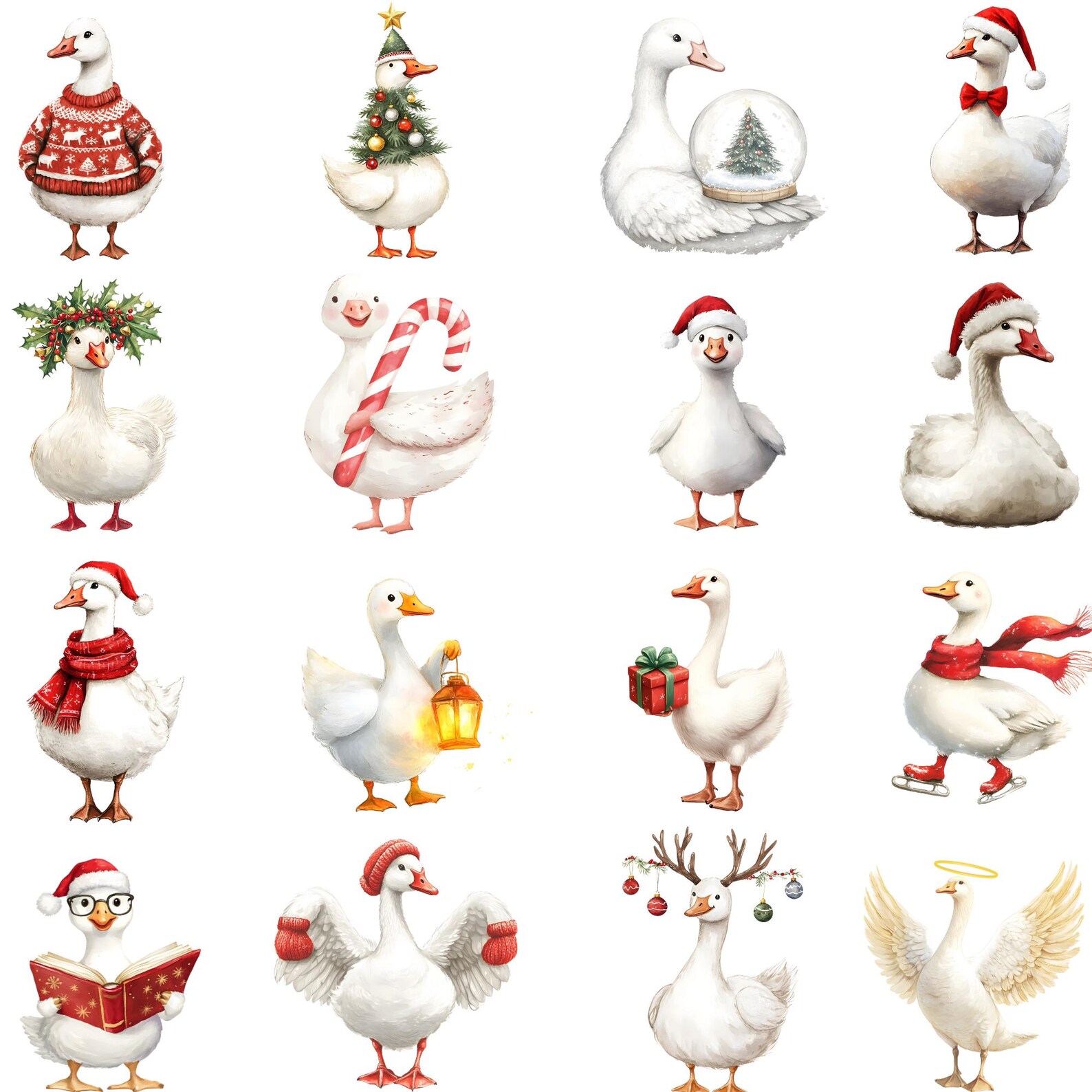 Christmas Goose Clipart, Watercolor Christmas Silly Goose PNG, Xmas ...