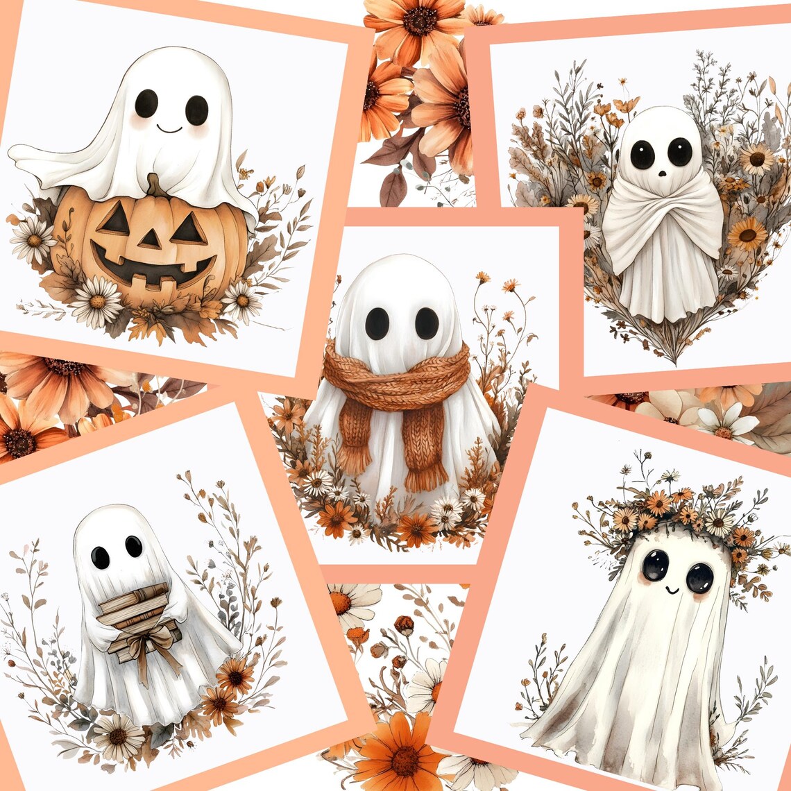 Watercolor Fall Ghost Clipart, Vintage Autumn Ghost Clipart, Autumn ...