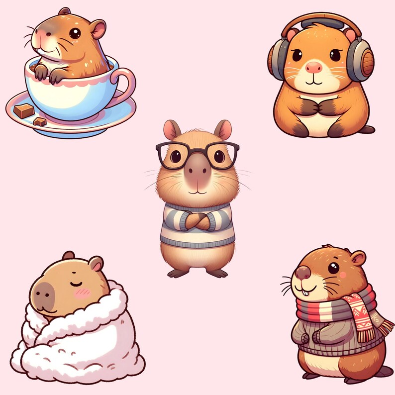 Cute Capybara Clipart, 13 Adorable Capybara 300 DPI PNG Images ...