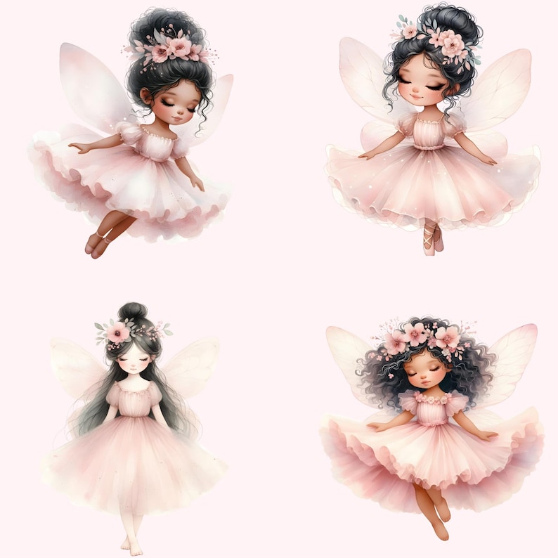 Watercolor Fairy Garden Clipart, Pink Fairy Princess Clipart, Enchanted ...