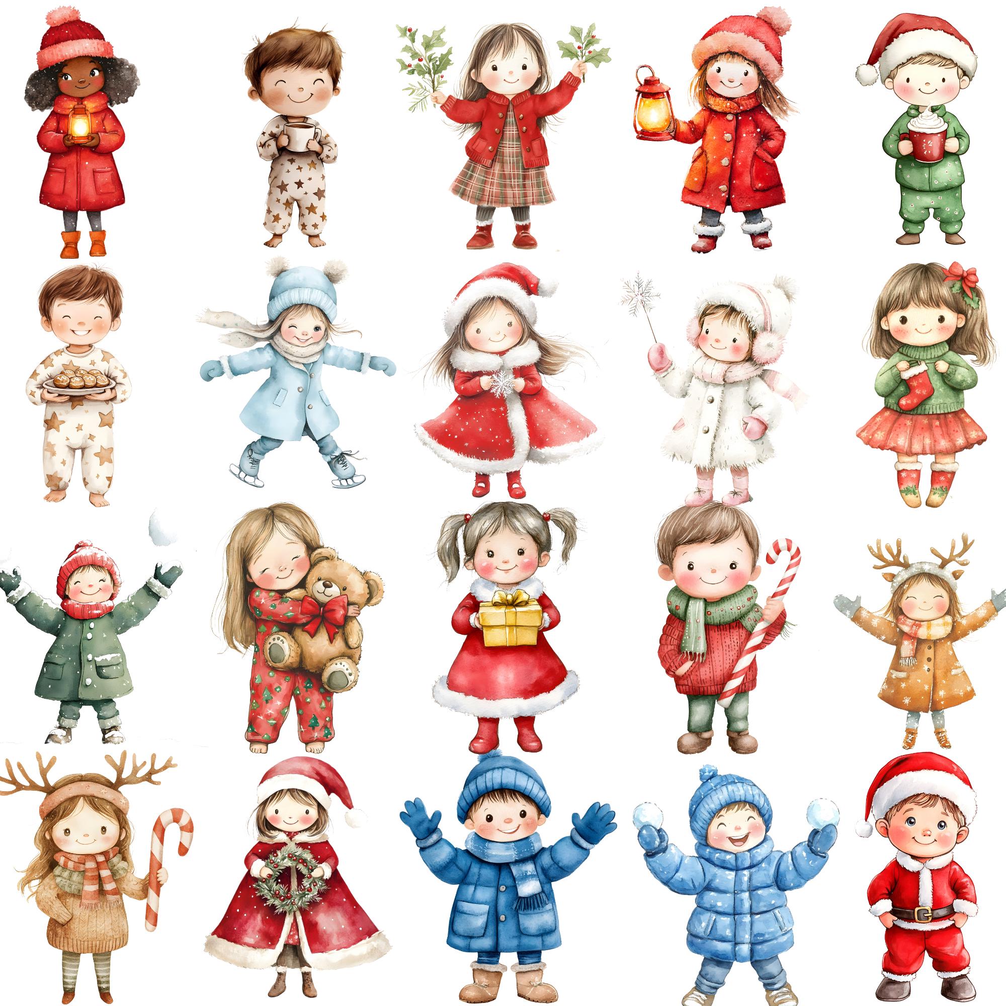 Winter Kids Clipart, Watercolor Christmas Kids Clipart, Cute Winter ...