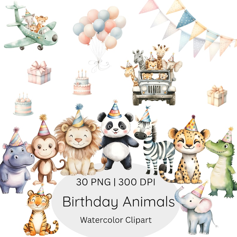 Safari Birthday Clipart, Baby Animal Birthday Clipart, Safari Animals ...