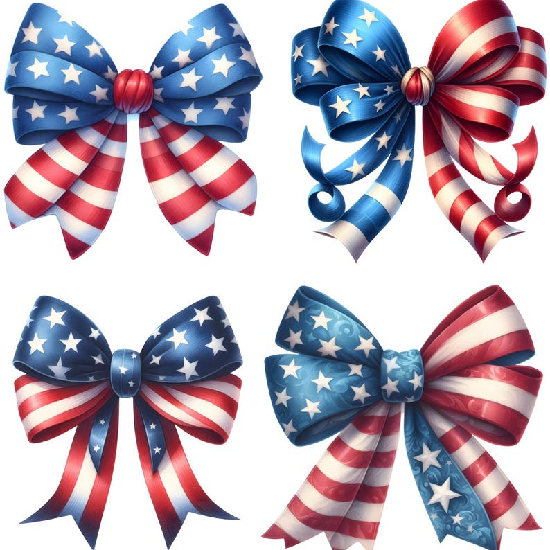 30 Patriotic Bows Clipart, USA Flag Bows Clipart, 4th of July Clipart ...