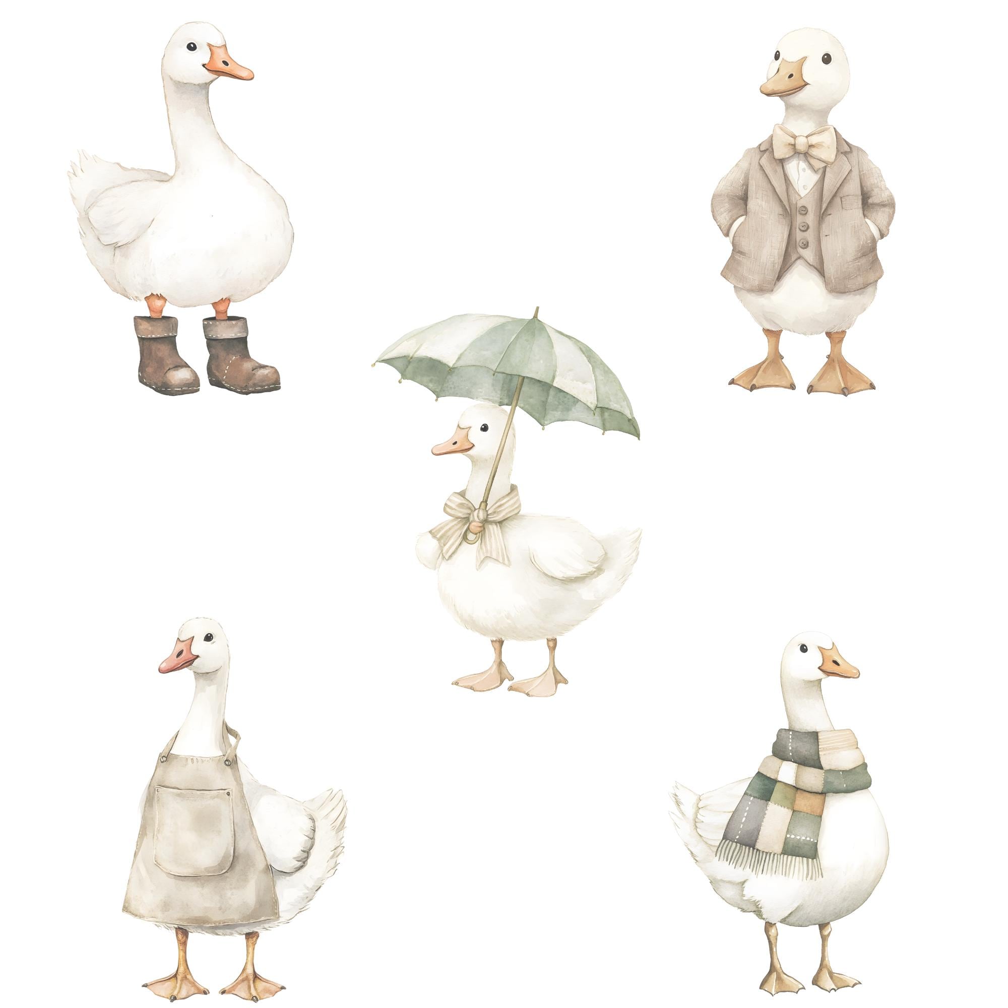 Watercolor Rustic Goose Clipart, Whimsical Cute Goose PNG, Silly Goose ...