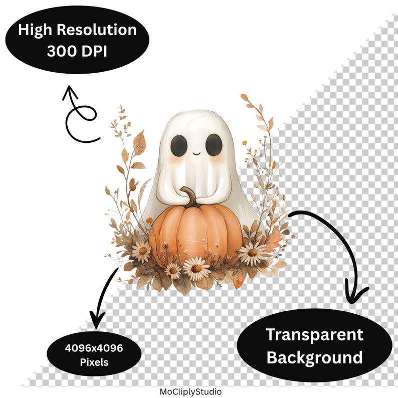 Watercolor Fall Ghost Clipart, Vintage Autumn Ghost Clipart, Autumn ...