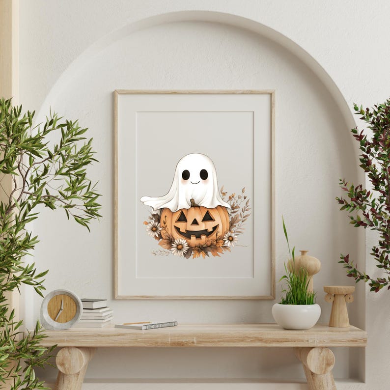 Watercolor Fall Ghost Clipart, Vintage Autumn Ghost Clipart, Autumn ...