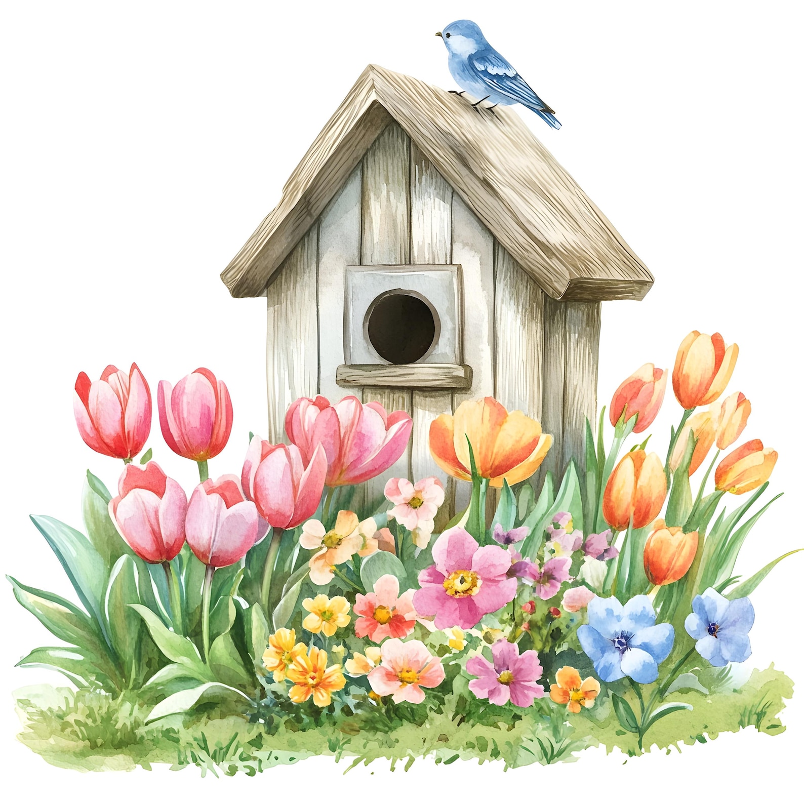 12 Spring Flowers Flowerbed Clipart, Printable Watercolor Clipart ...