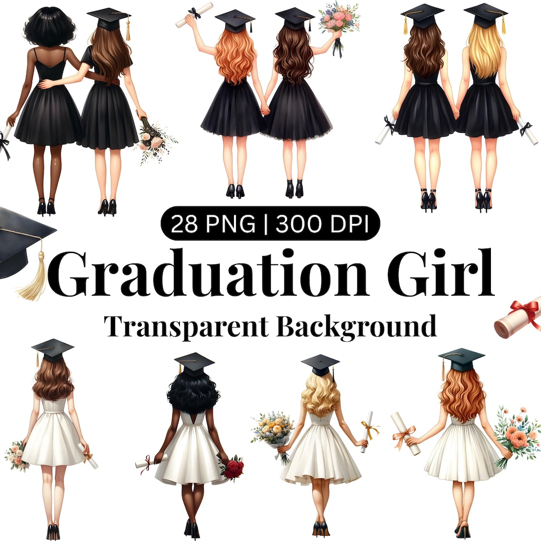 28 Graduation Girl Clipart Bundle, High School College Senior Clipart ...