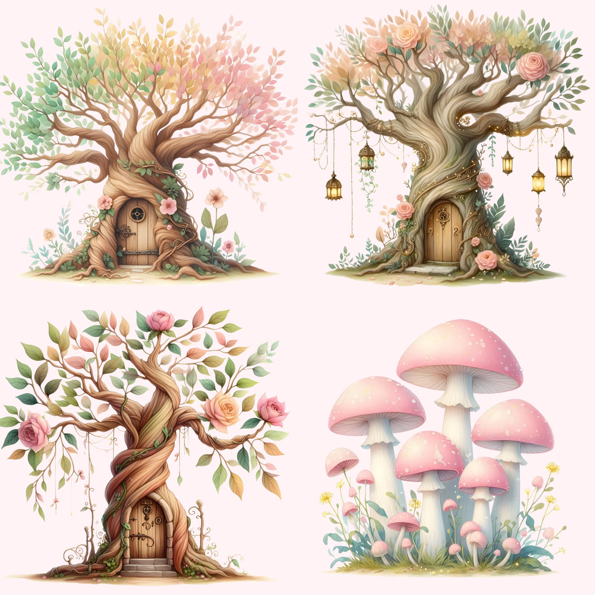 Watercolor Fairy Garden Clipart, Pink Fairy Princess Clipart, Enchanted ...