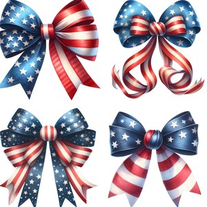 30 Patriotic Bows Clipart, USA Flag Bows Clipart, 4th of July Clipart ...