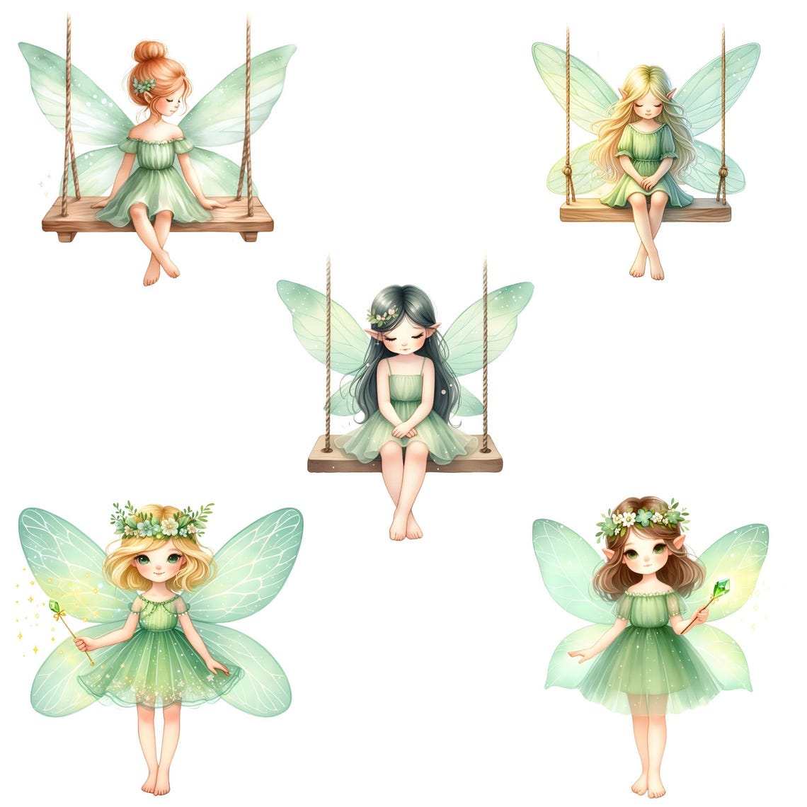 Forest Fairy Clipart, Green Fairies Clipart, Watercolor Magical Garden ...