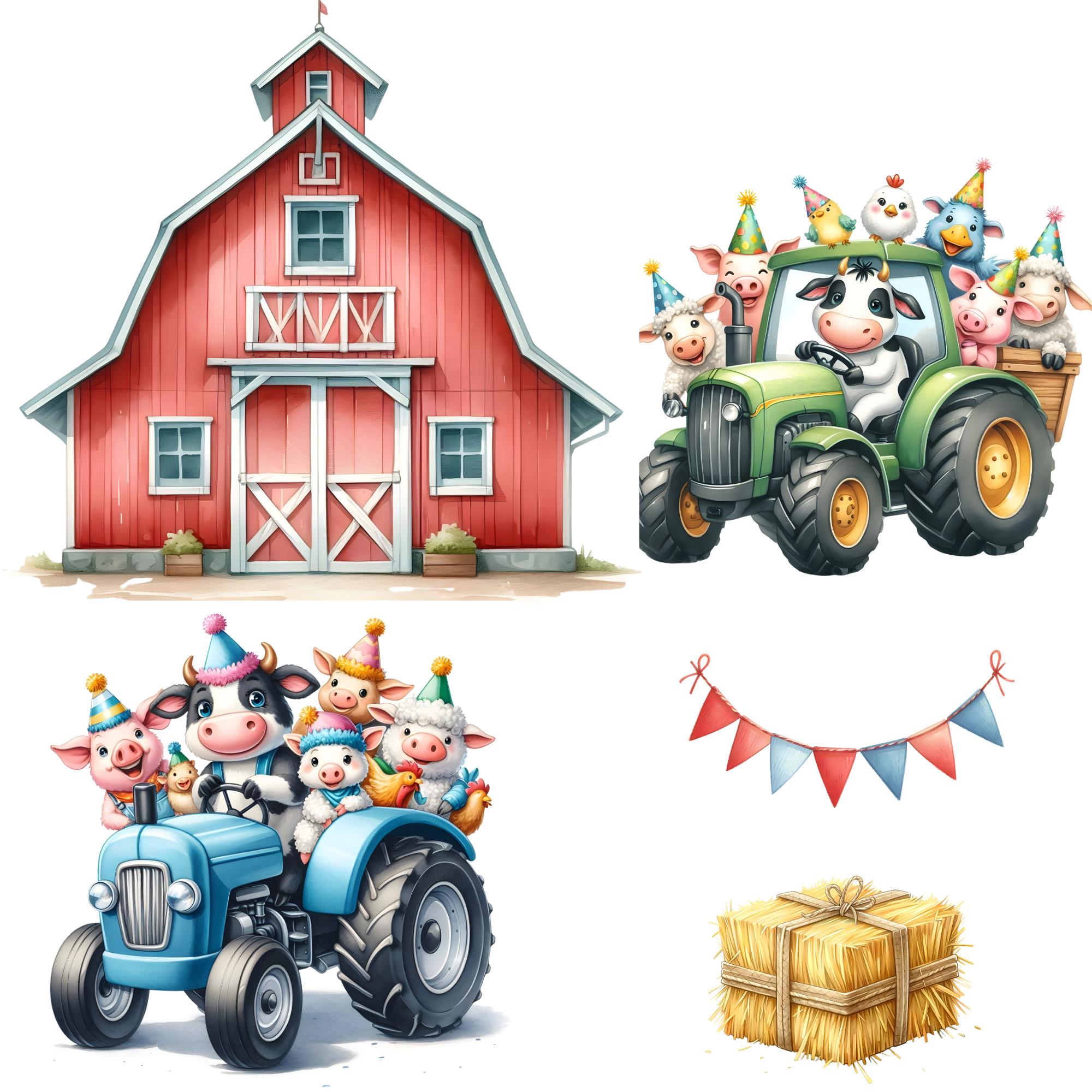 Barnyard Birthday, Farm Animal Birthday, Watercolor Clipart, Baby ...