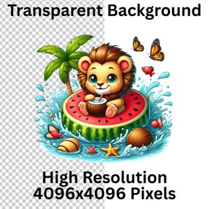 Summer Animals Clipart, Cute Beach Animals PNG, Ocean Nursery Clipart ...