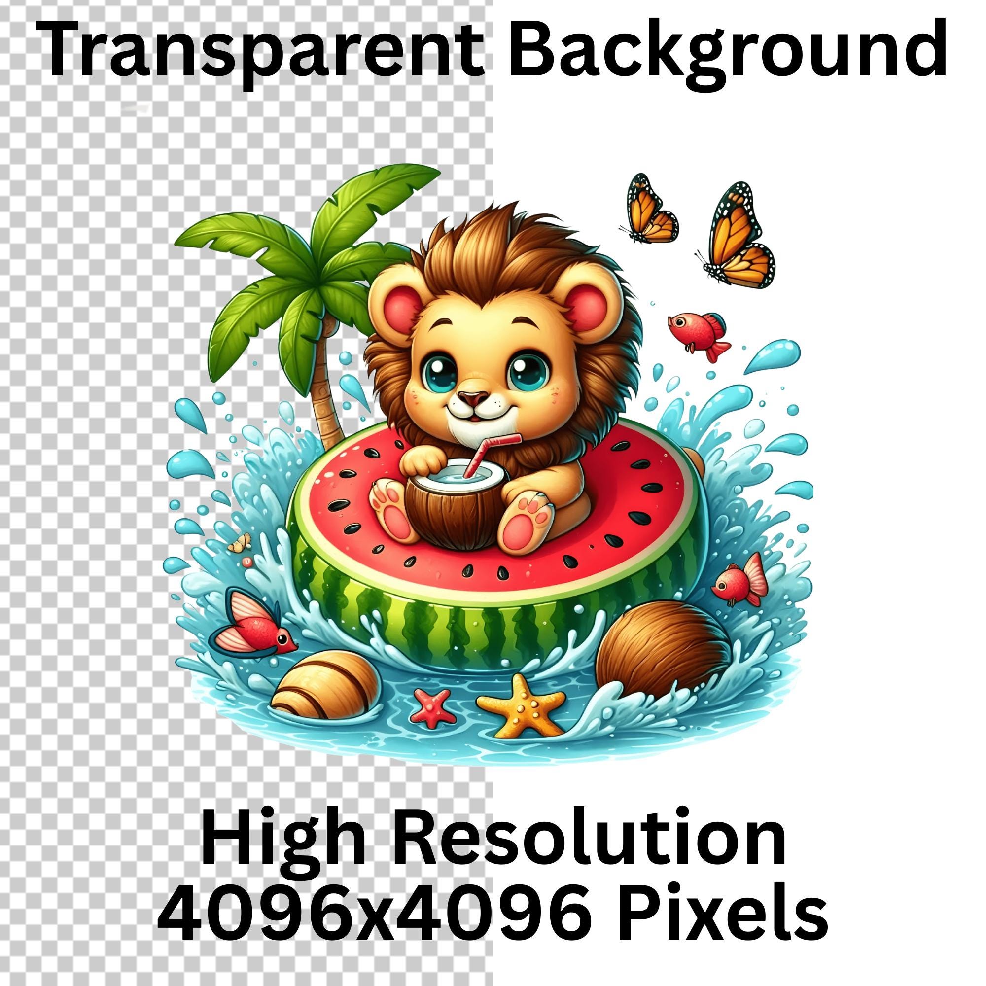 Summer Animals Clipart, Cute Beach Animals PNG, Ocean Nursery Clipart ...