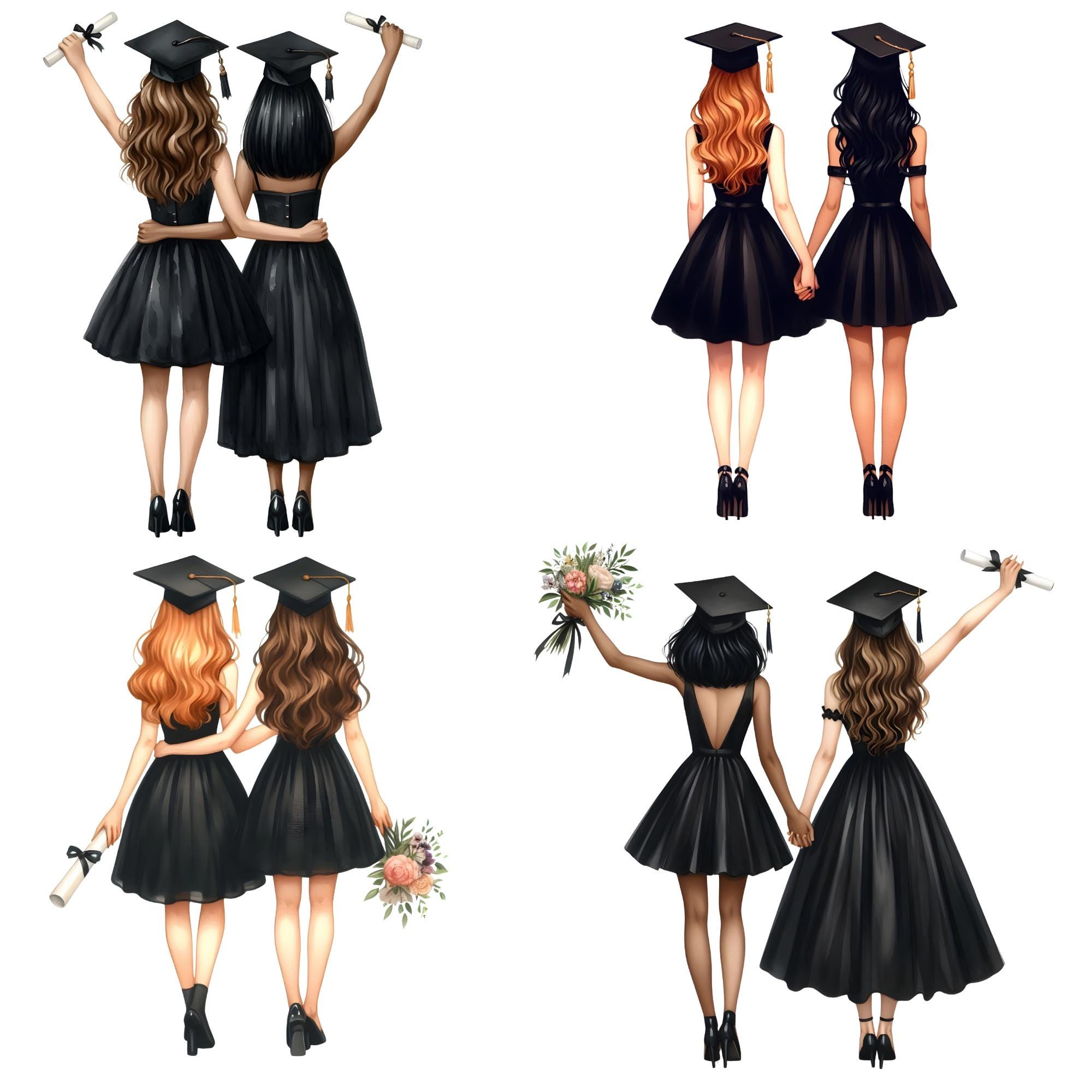 28 Graduation Girl Clipart Bundle, High School College Senior Clipart ...