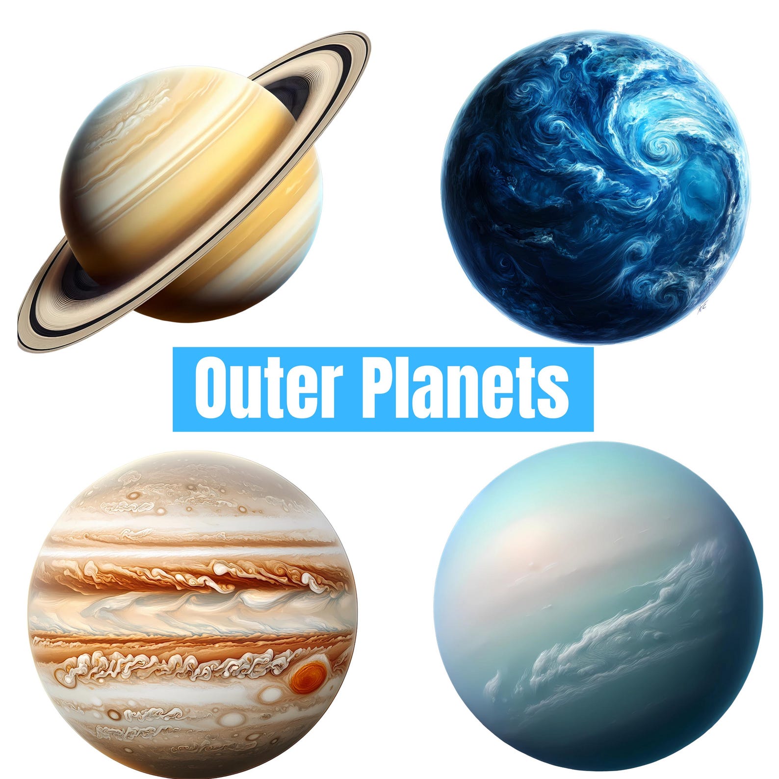 Realistic Solar System Clipart, Planets Clipart, Space Illustration, 10 ...