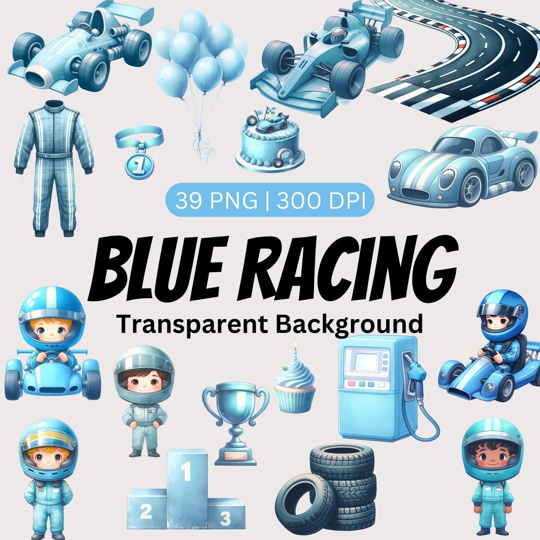 Watercolor Blue Racing Clipart Bundle, Race Car Clipart, Blue Race Car ...