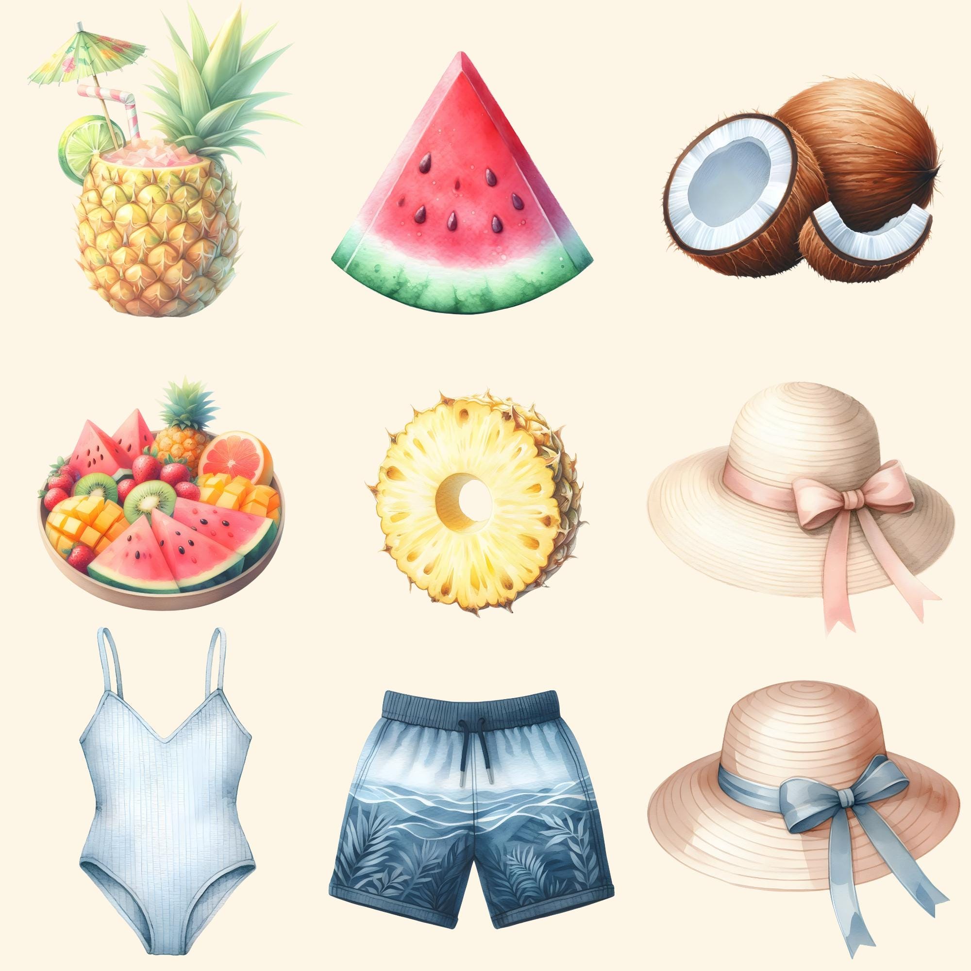 Watercolor Beach Day Clipart, Coastal Summer Clipart, Tropical Clipart ...