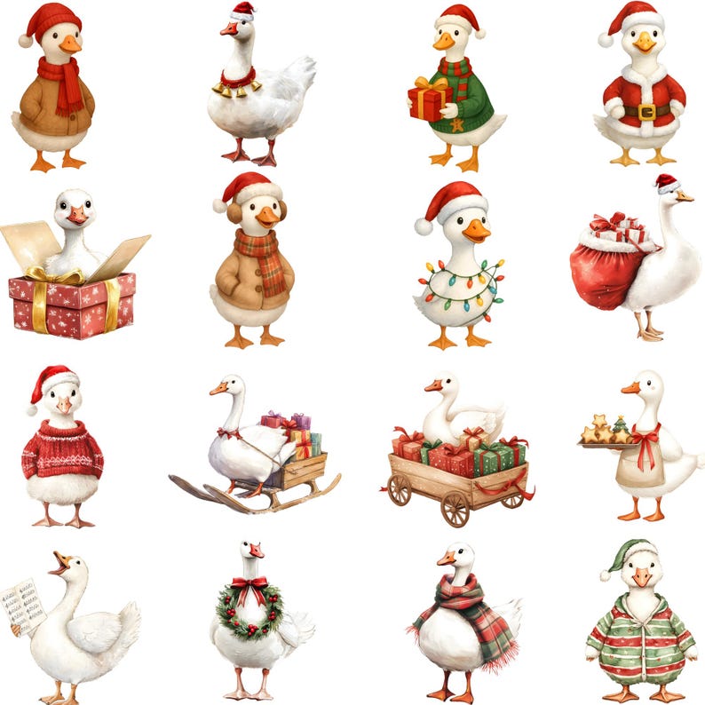 Christmas Goose Clipart, Watercolor Christmas Silly Goose PNG, Xmas ...