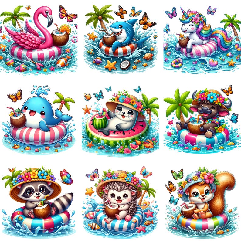 Summer Animals Clipart, Cute Beach Animals PNG, Ocean Nursery Clipart ...