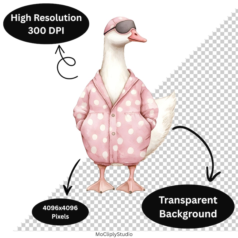 Watercolor Girly Goose Clipart, Pink Silly Goose Clipart, Whimsical ...