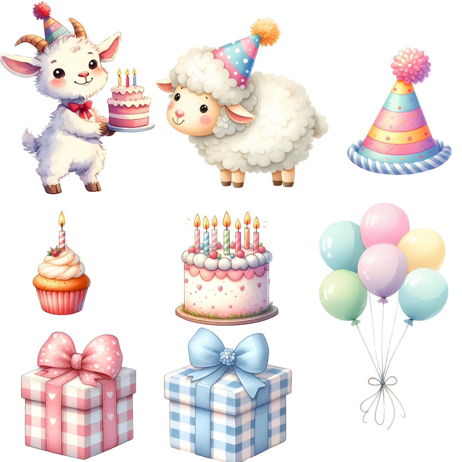 Barnyard Birthday, Farm Animal Birthday, Watercolor Clipart, Baby ...