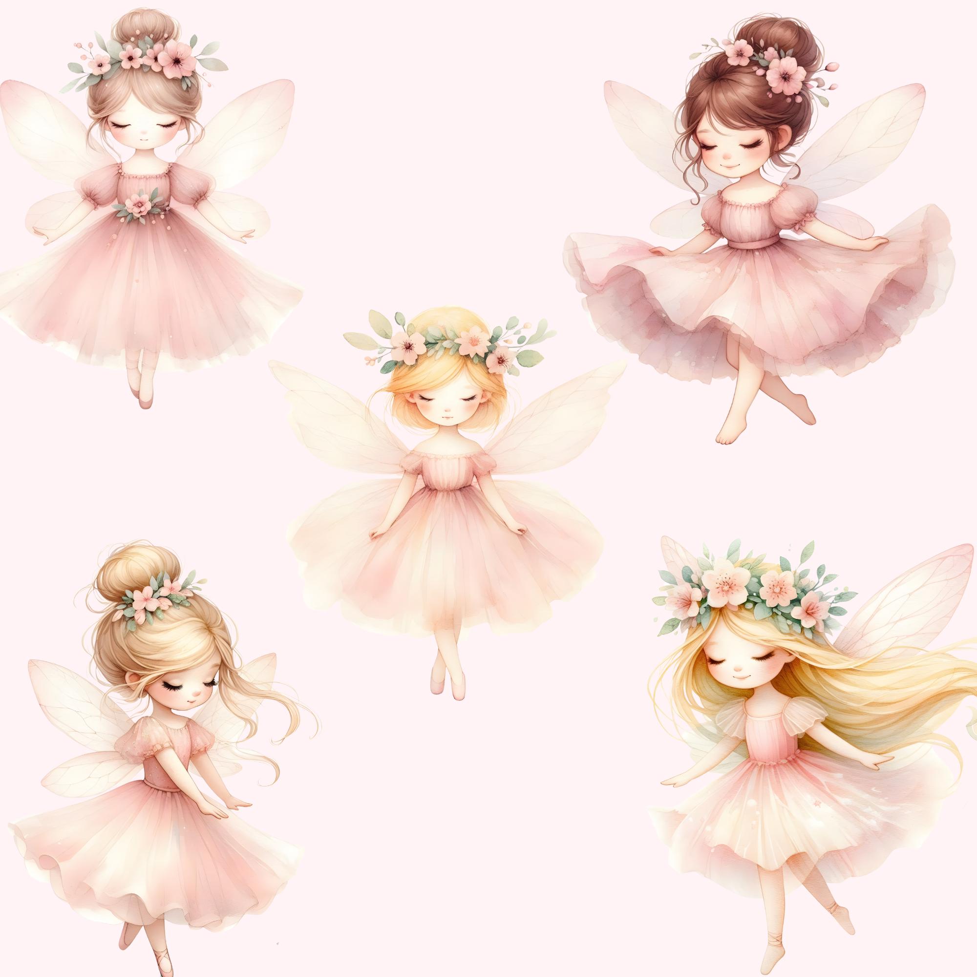 Watercolor Fairy Garden Clipart, Pink Fairy Princess Clipart, Enchanted ...