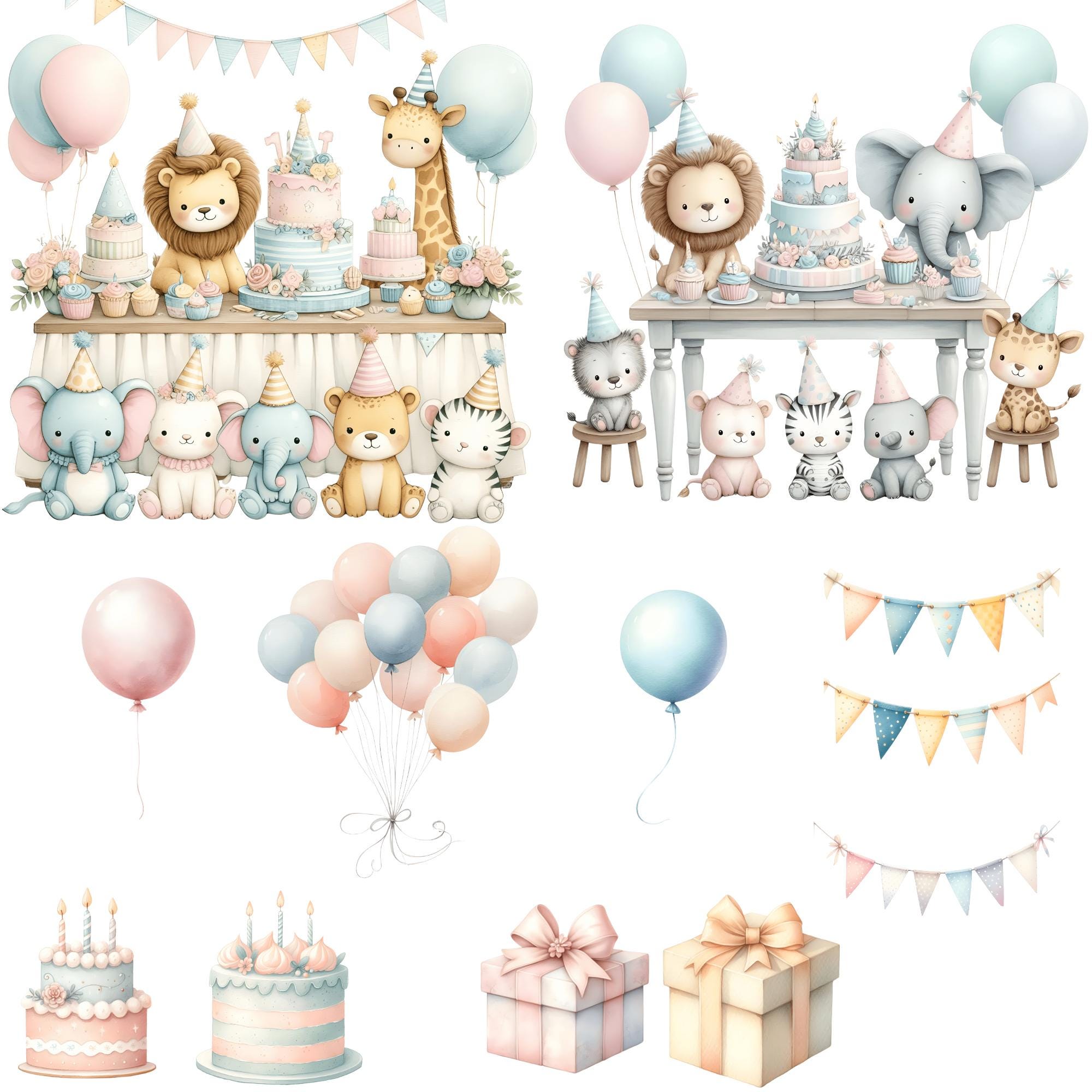Safari Birthday Clipart, Baby Animal Birthday Clipart, Safari Animals ...