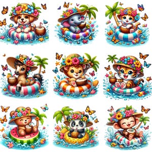 Summer Animals Clipart, Cute Beach Animals PNG, Ocean Nursery Clipart ...