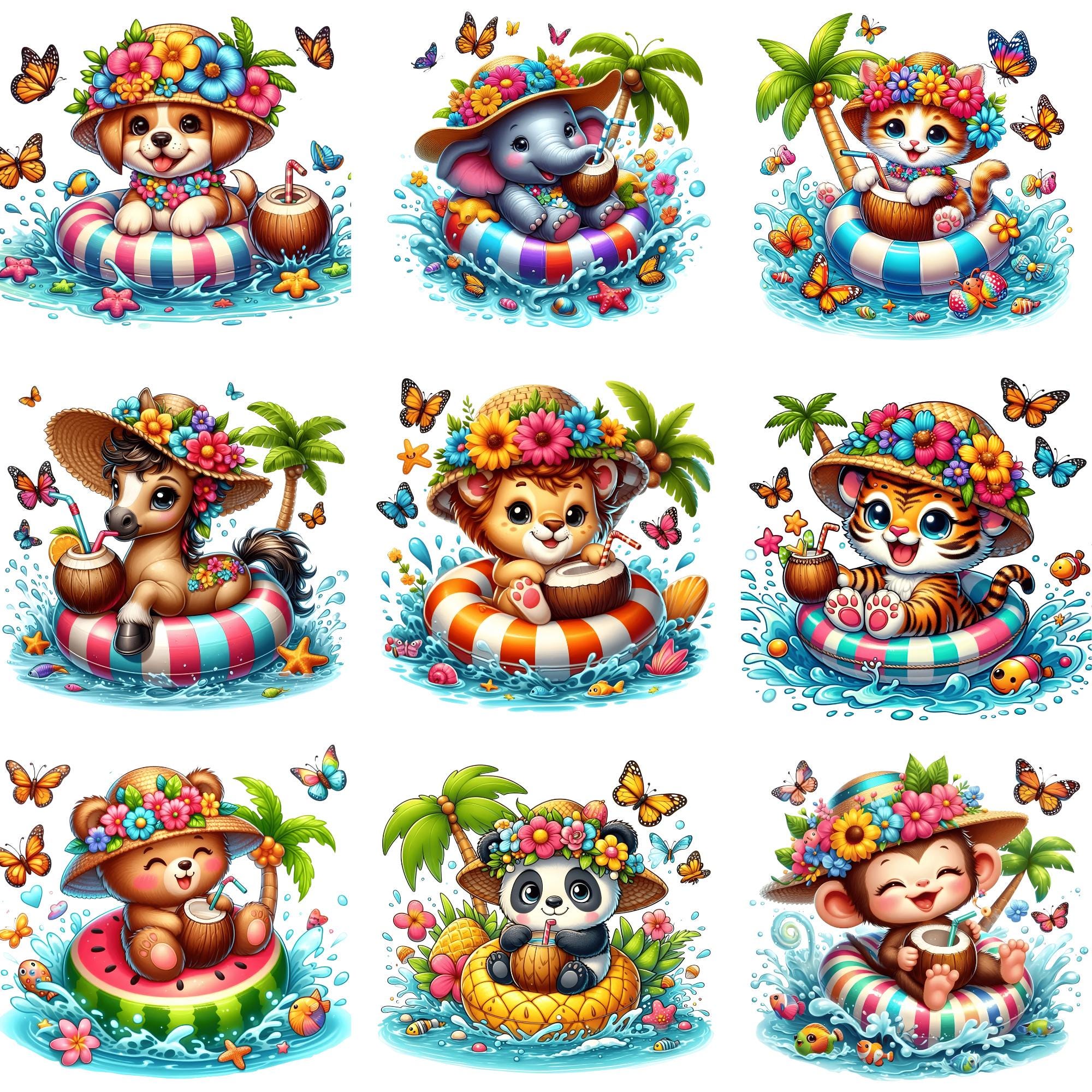 Summer Animals Clipart, Cute Beach Animals PNG, Ocean Nursery Clipart ...