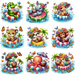 Summer Animals Clipart, Cute Beach Animals PNG, Ocean Nursery Clipart ...