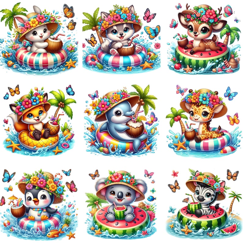 Summer Animals Clipart, Cute Beach Animals PNG, Ocean Nursery Clipart ...