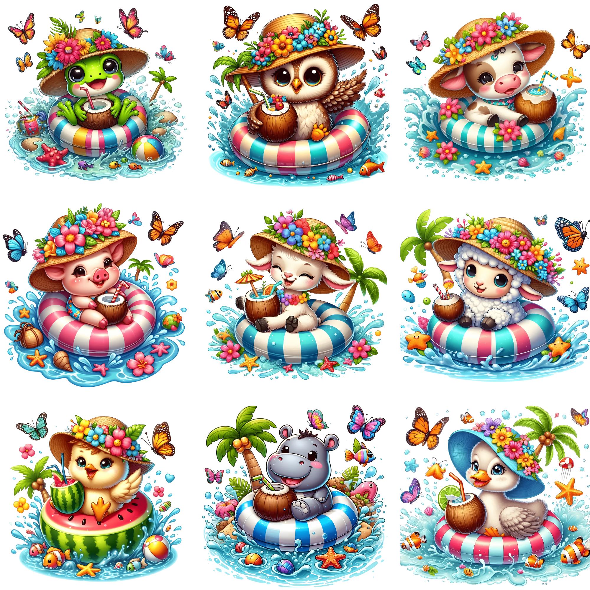 Summer Animals Clipart, Cute Beach Animals PNG, Ocean Nursery Clipart ...