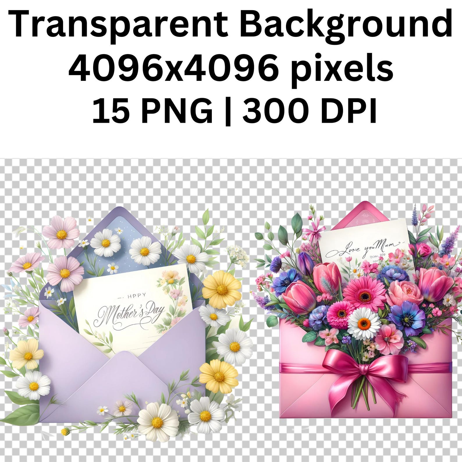 15 Happy Mother's Day Clipart Bundle, Watercolor Mother's Day Flower ...