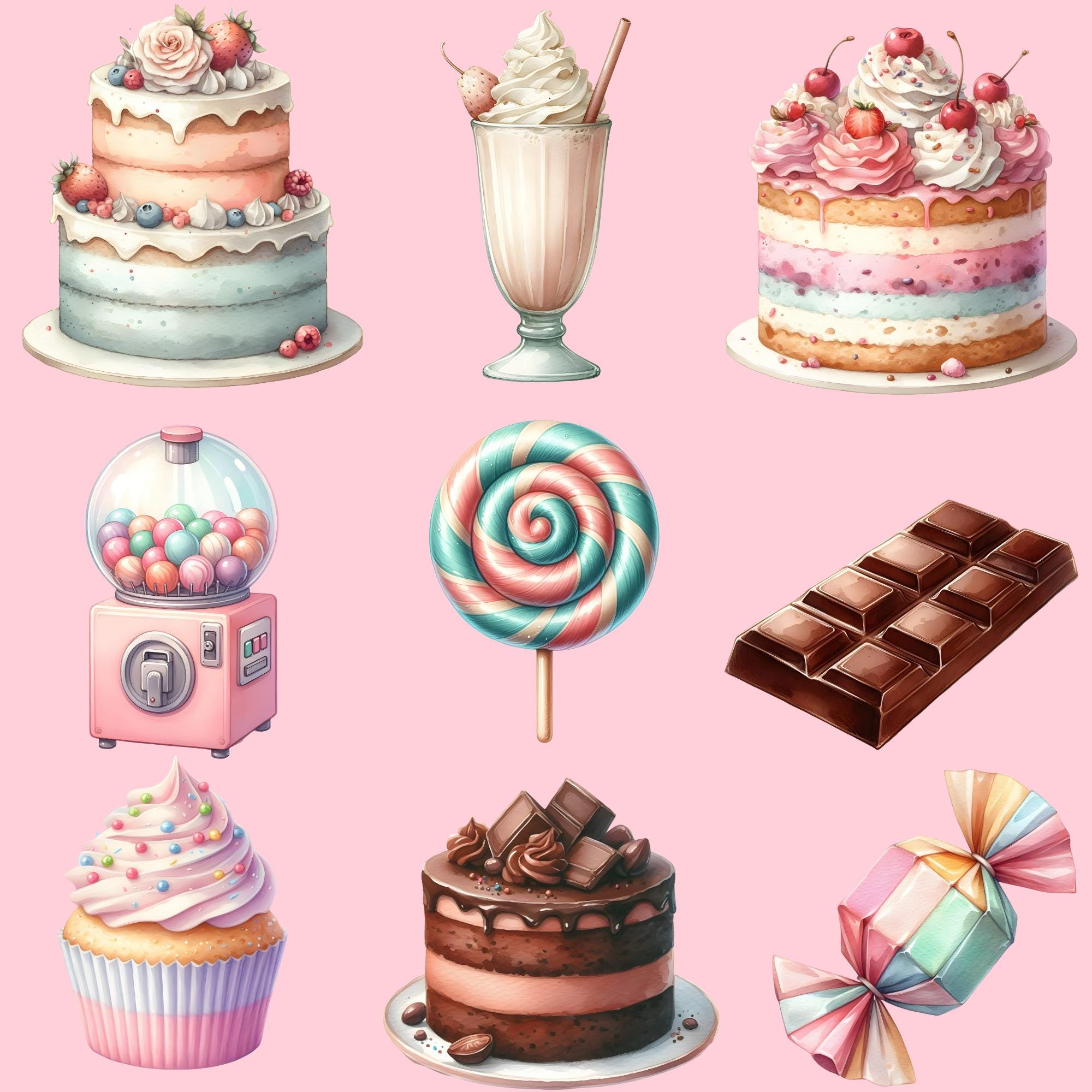 Watercolor Sweet Treats Clipart Bundle, Birthday Sweets Clipart ...