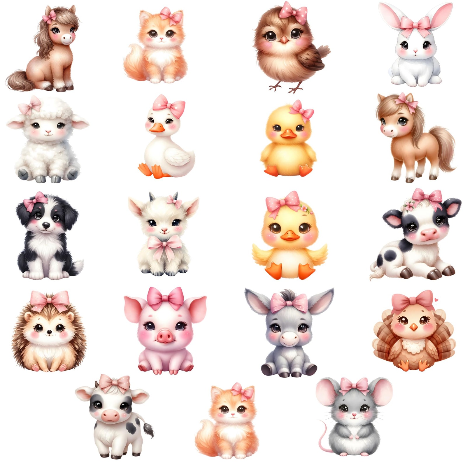 Pink Farm Clipart, Cute Farm Clipart, Watercolor Farm Animals Clipart ...
