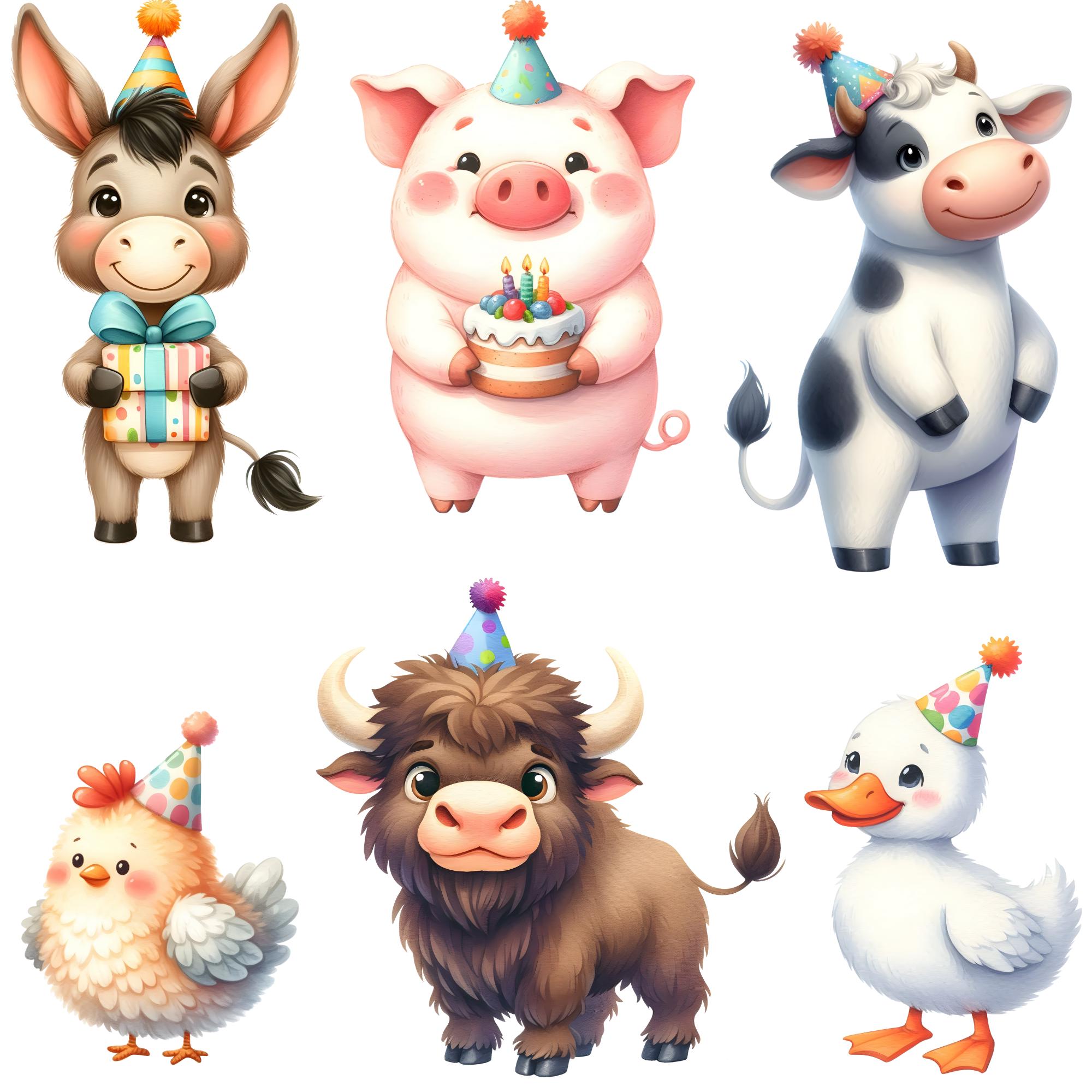Barnyard Birthday, Farm Animal Birthday, Watercolor Clipart, Baby ...
