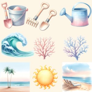 Watercolor Beach Day Clipart, Coastal Summer Clipart, Tropical Clipart ...