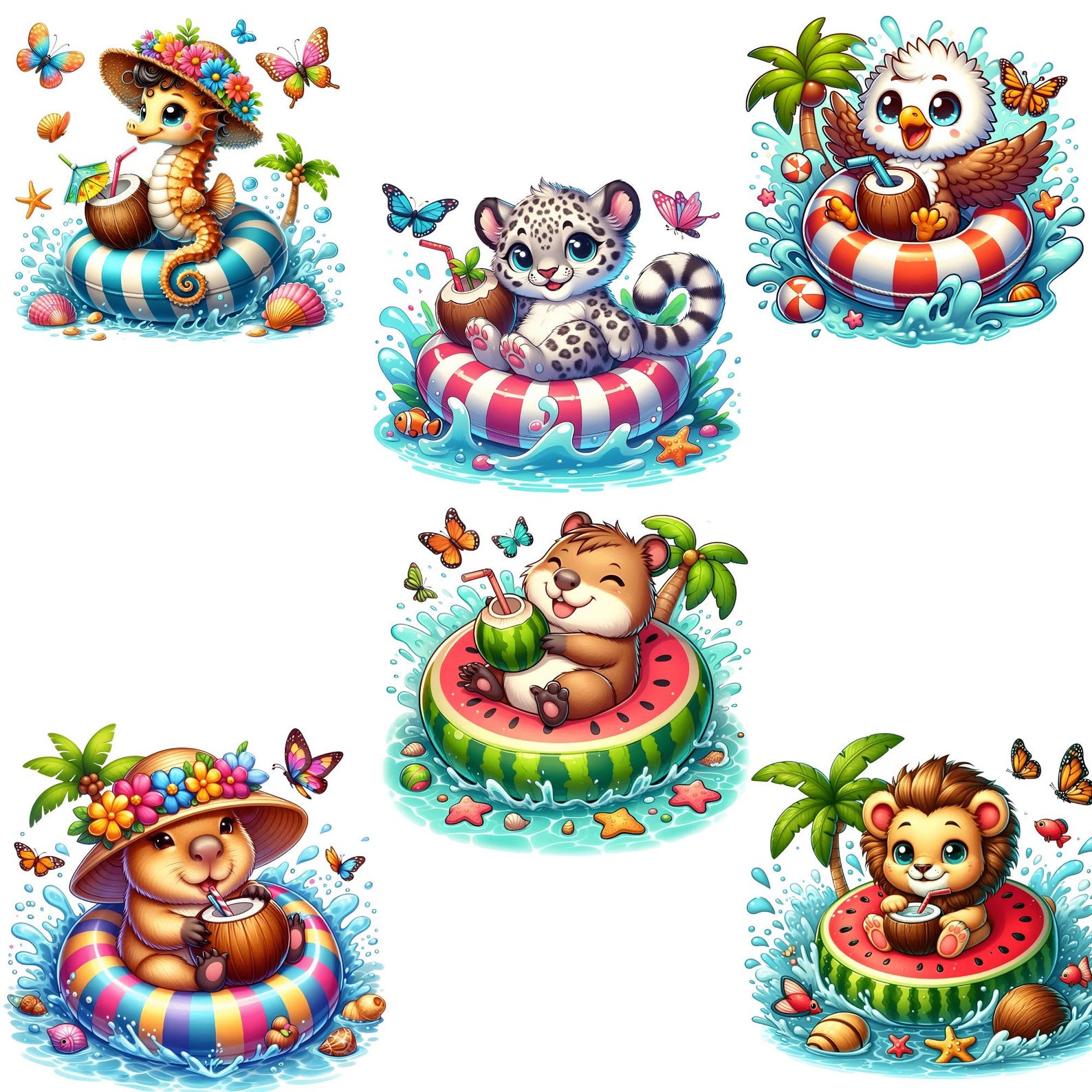Summer Animals Clipart, Cute Beach Animals PNG, Ocean Nursery Clipart ...