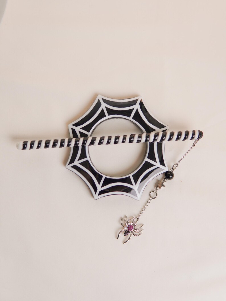 Spider Web Hair Stick – Handmade Polymer Clay Hairpin With Dangling ...