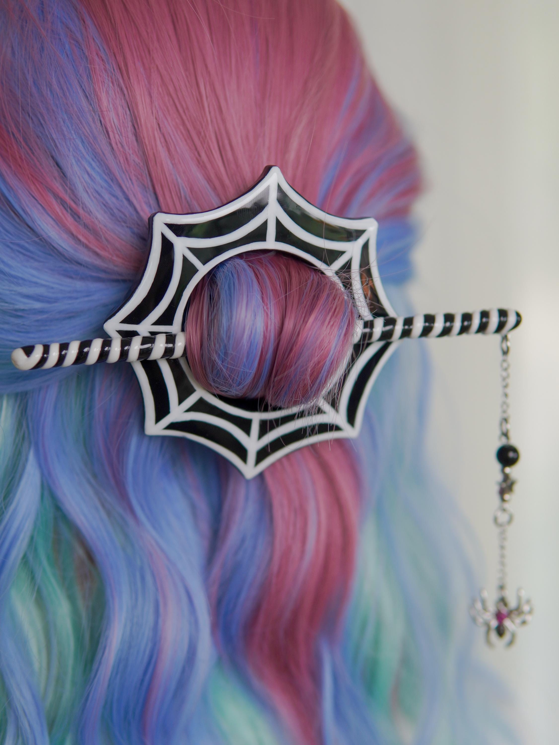 Spider Web Hair Stick – Handmade Polymer Clay Hairpin With Dangling ...