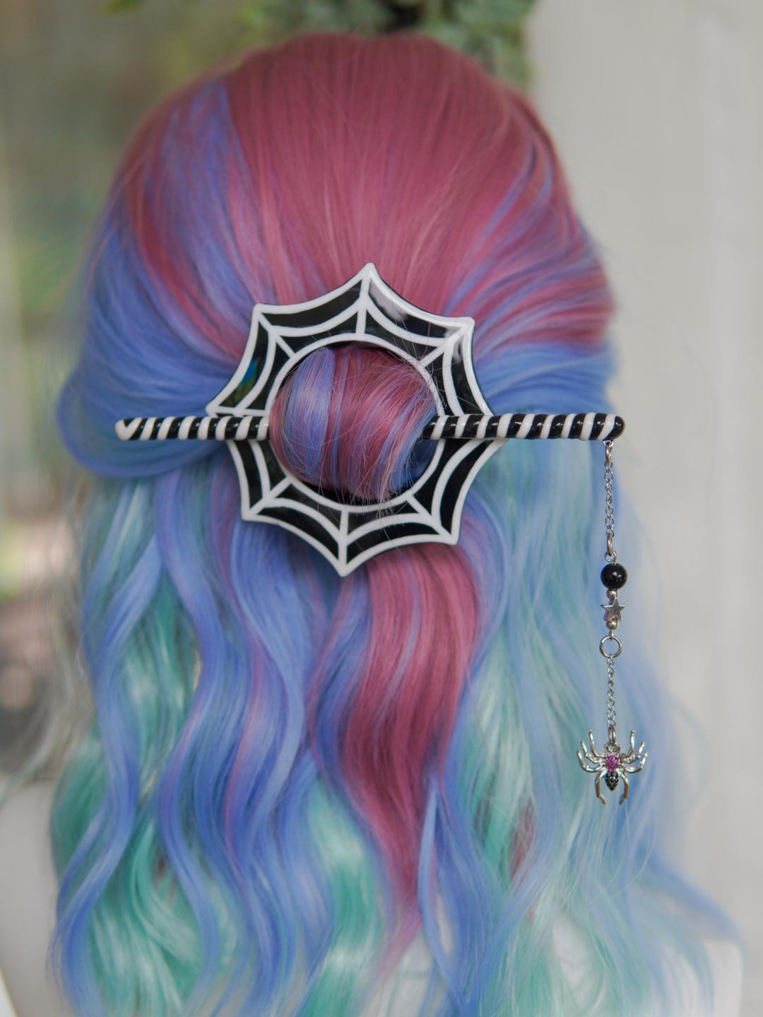 Spider Web Hair Stick – Handmade Polymer Clay Hairpin With Dangling ...