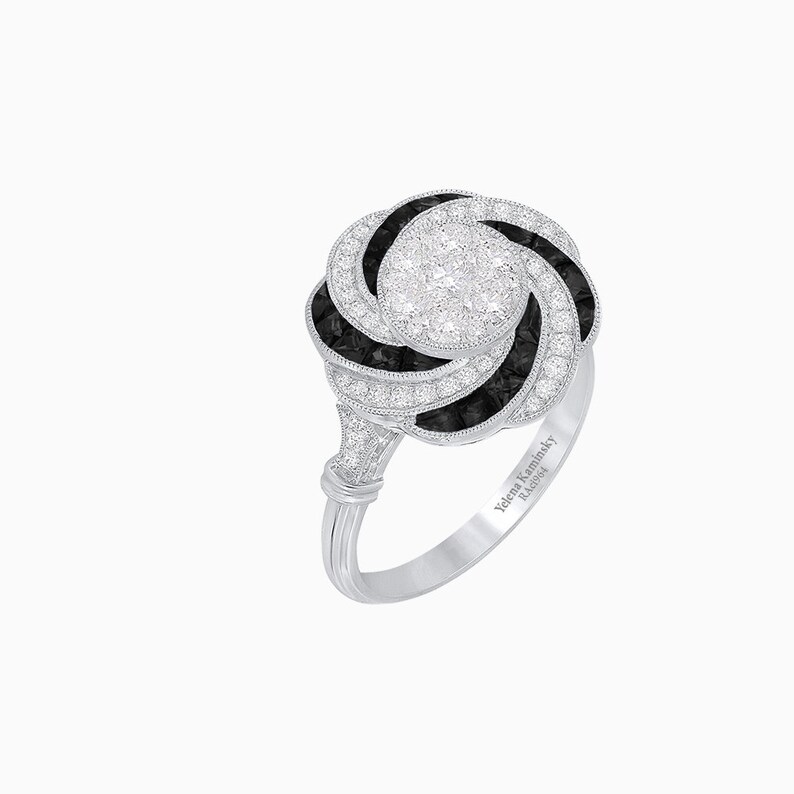 Art Deco-inspired Swirl Design Engagement Ring With Diamond and Blue ...