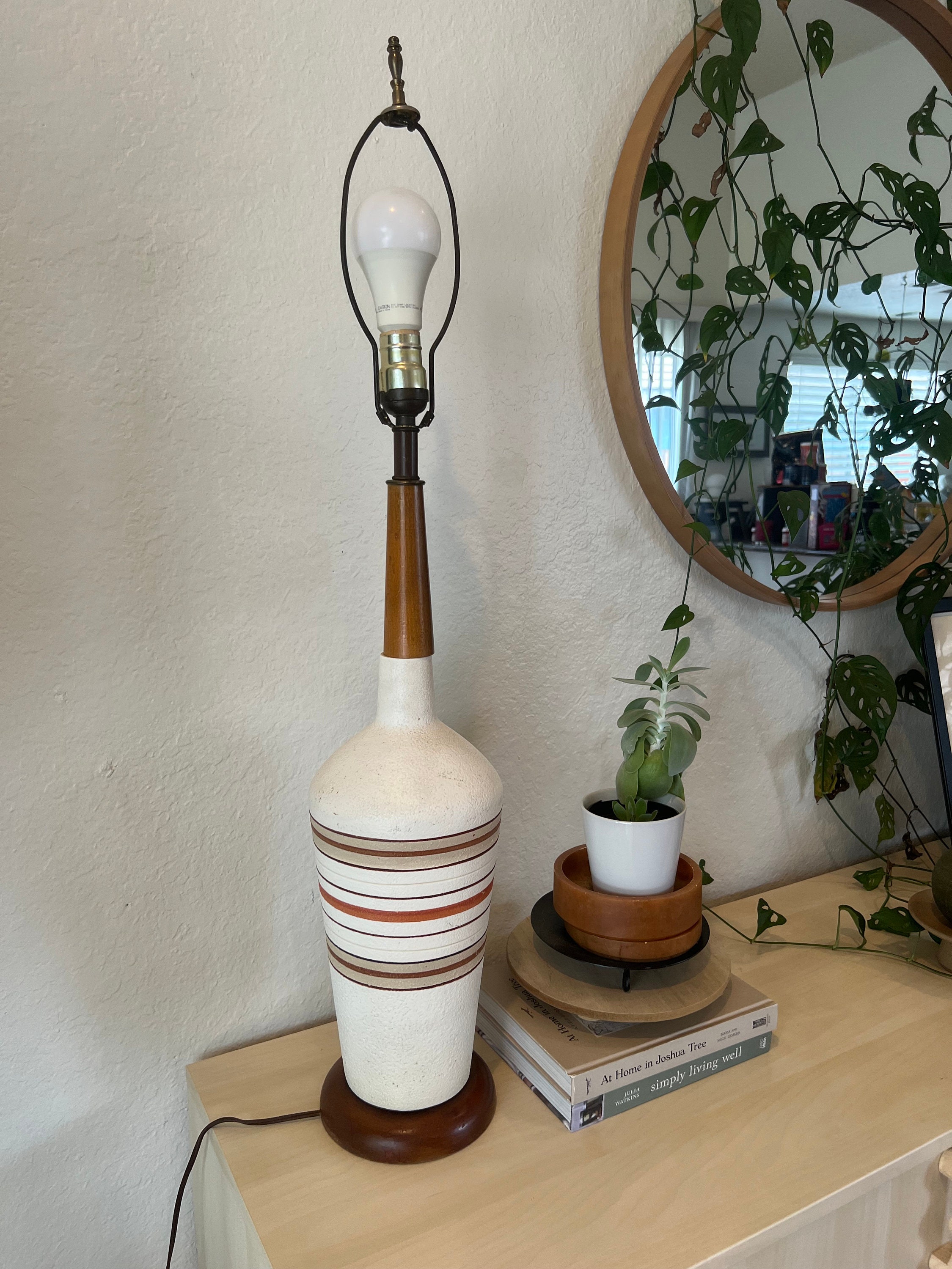 Mid-century Modern Pottery and Wood Table Lamp - Etsy